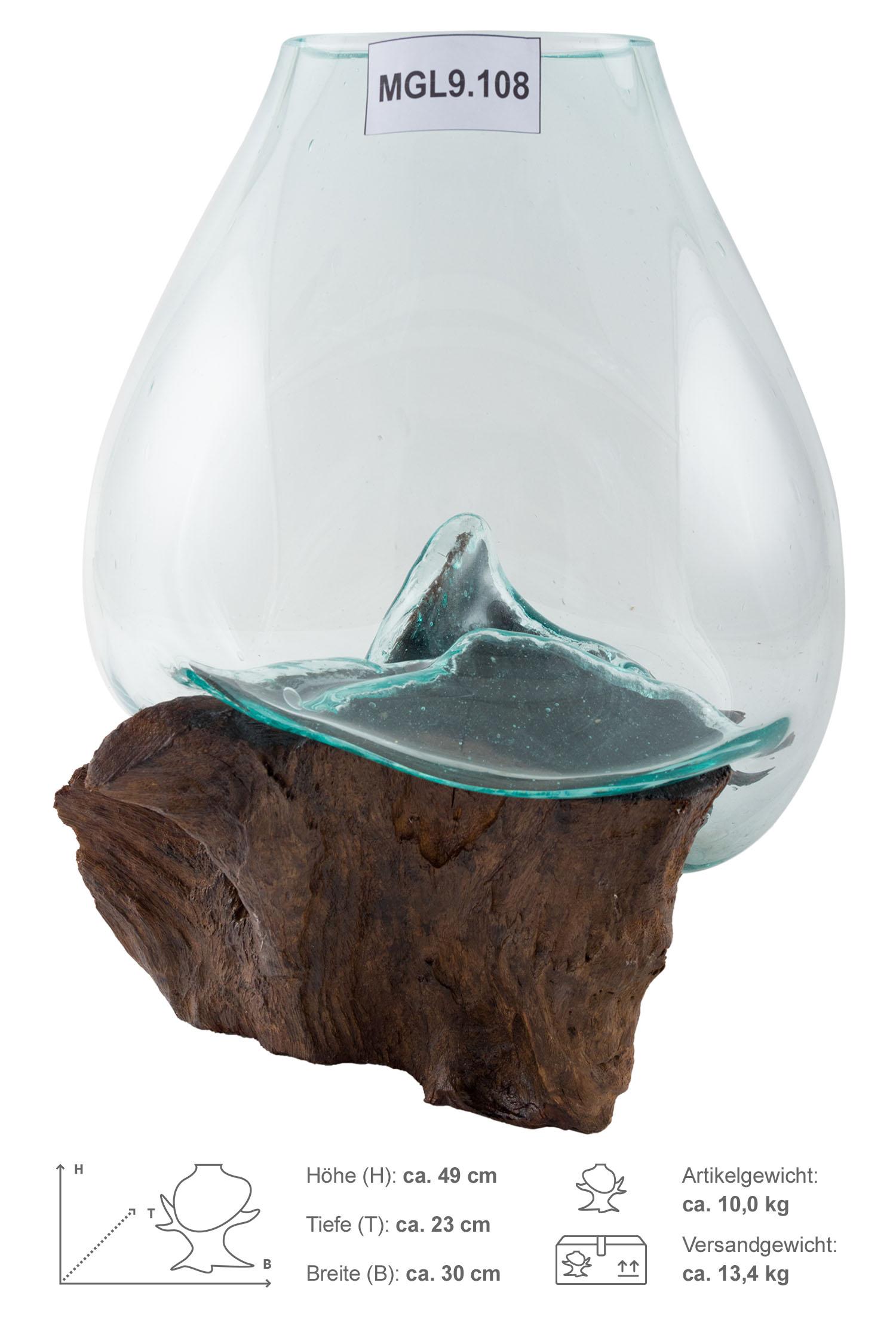 Wurzel mit Glas Vase L 30 - 40 cm Glas auf Teakholz kaufen